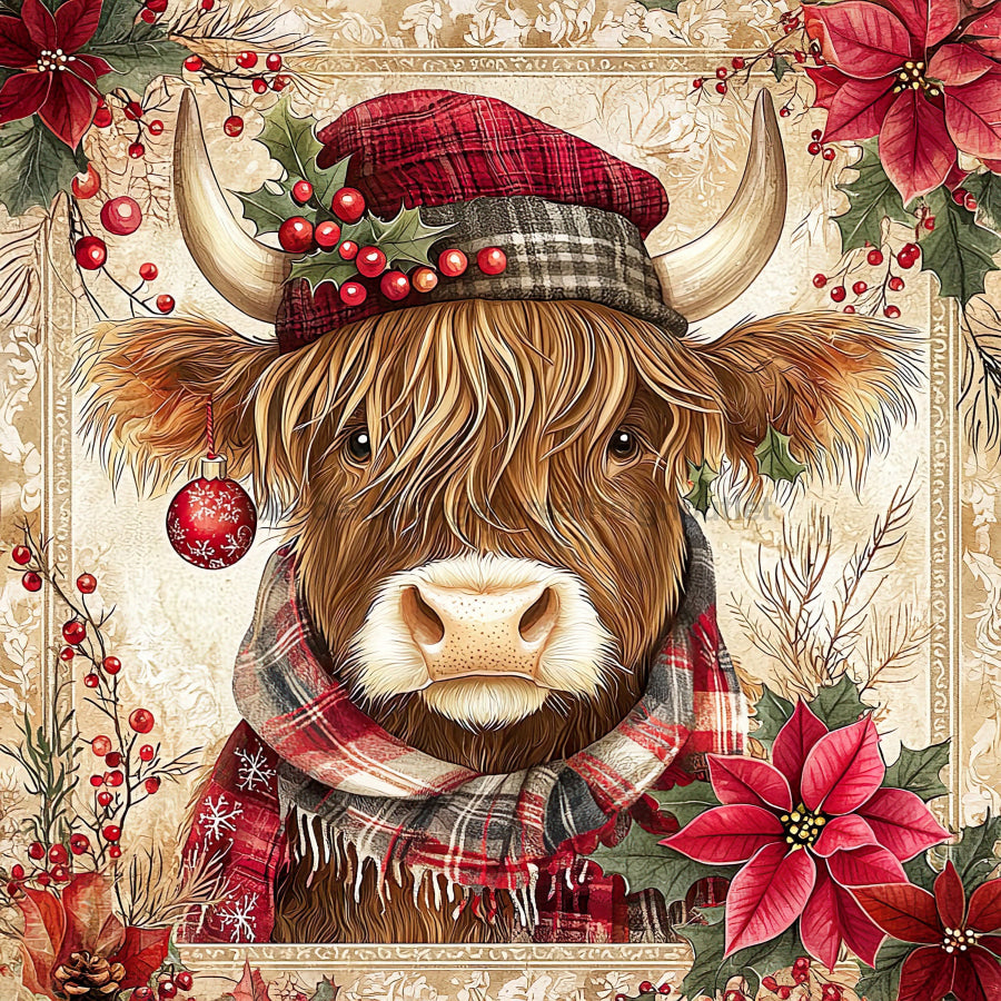 Christmas Highland Cow Sign, DCO-102167, Sign For Wreath, 10x10in Meta ...