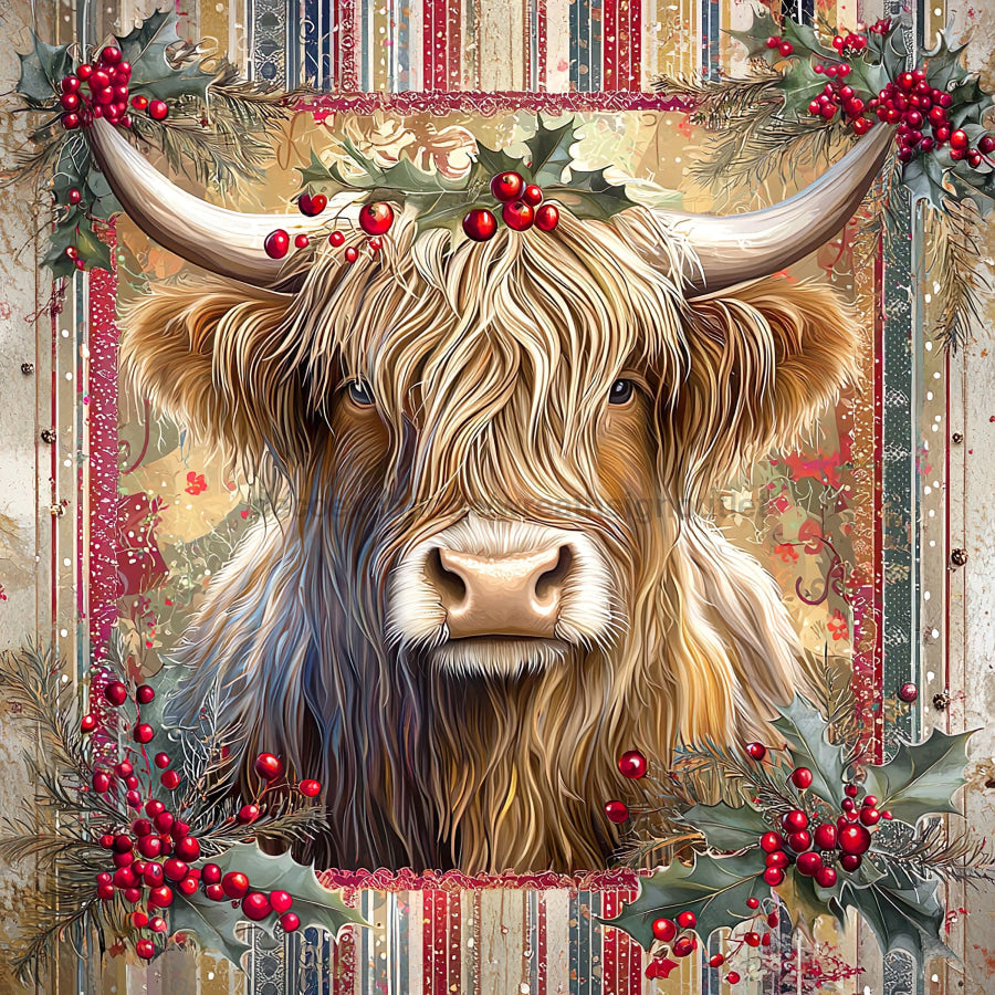 Christmas Highland Cow Sign, DCO-102186, Sign For Wreath, 10x10in Meta ...