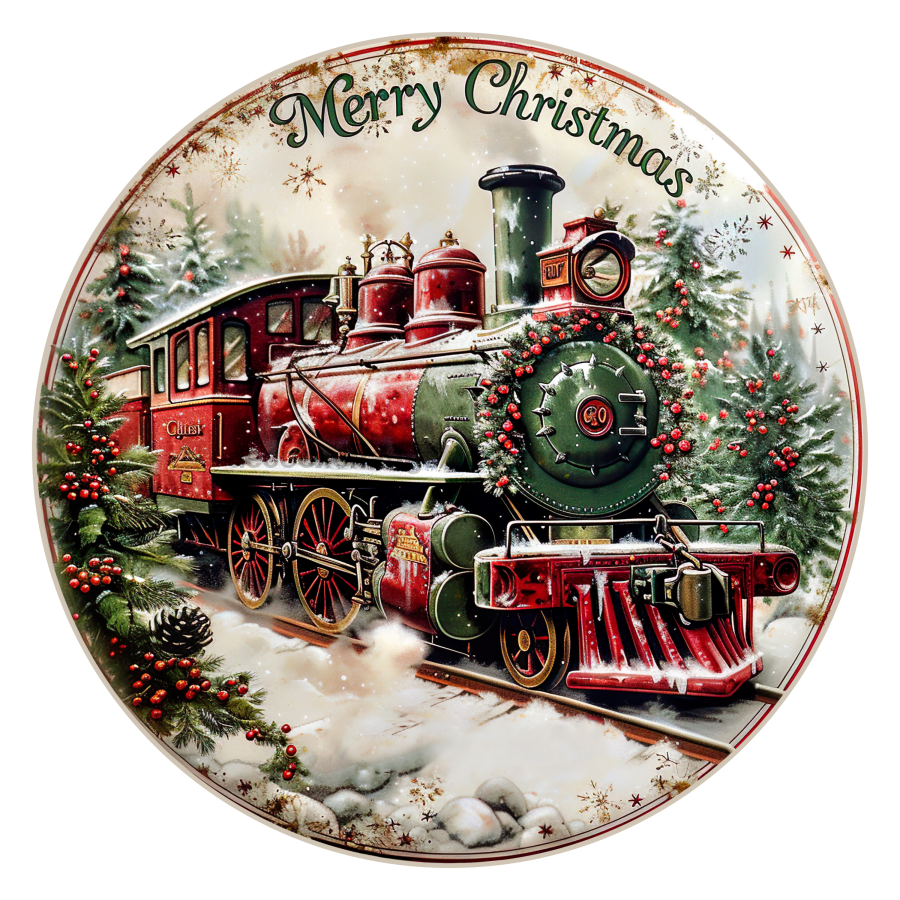 Christmas Train, DCO-102693, Sign For Wreath, 10" Metal Sign ...