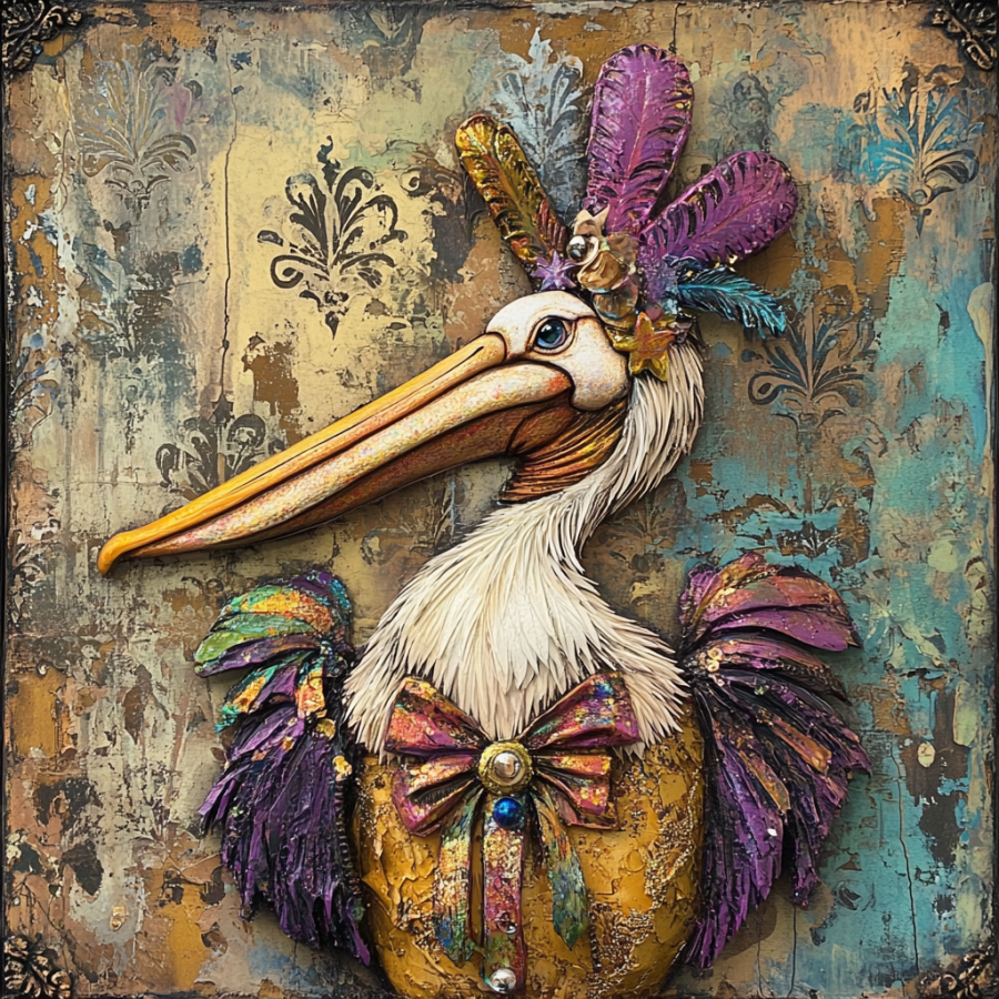Mardi Gras Sign, Pelican Sign, DCO-13069, Sign For Wreath, 10x10" Meta ...