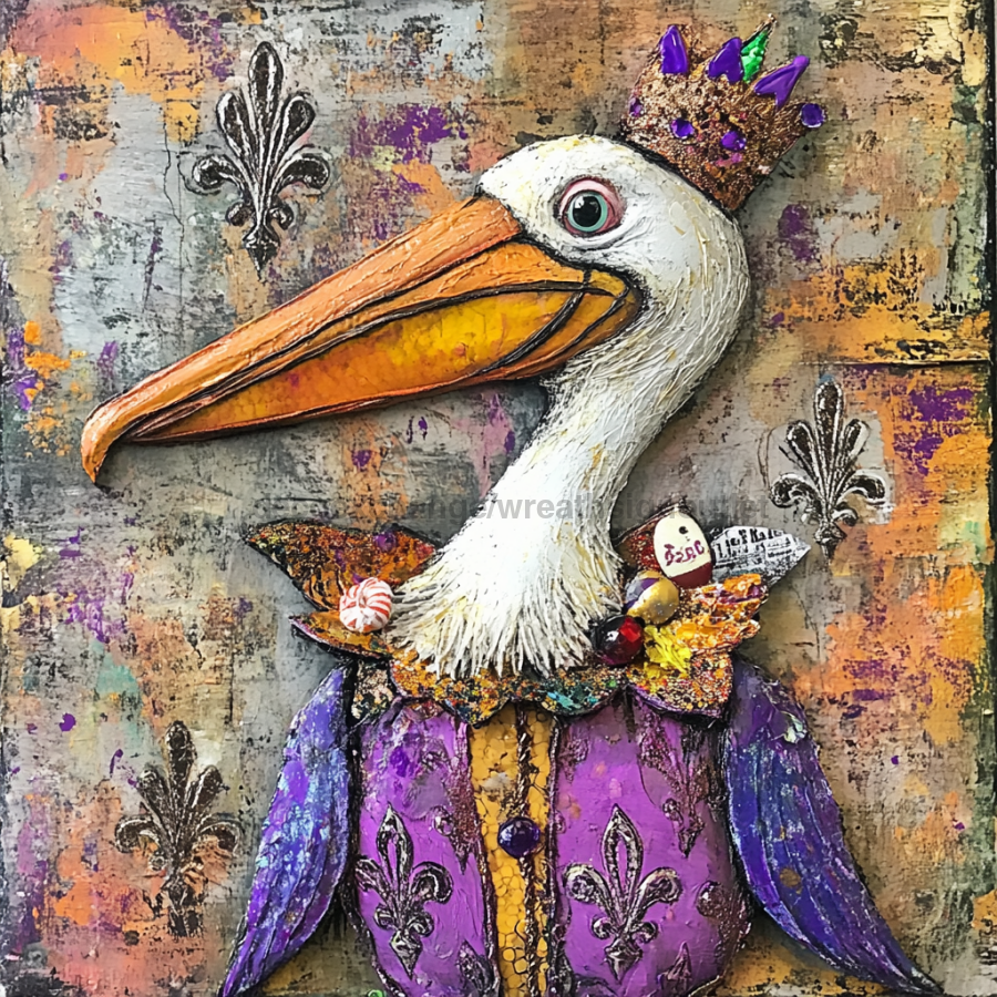 Mardi Gras Sign, Pelican Sign, DCO-13077, Sign For Wreath, 10x10" Meta ...