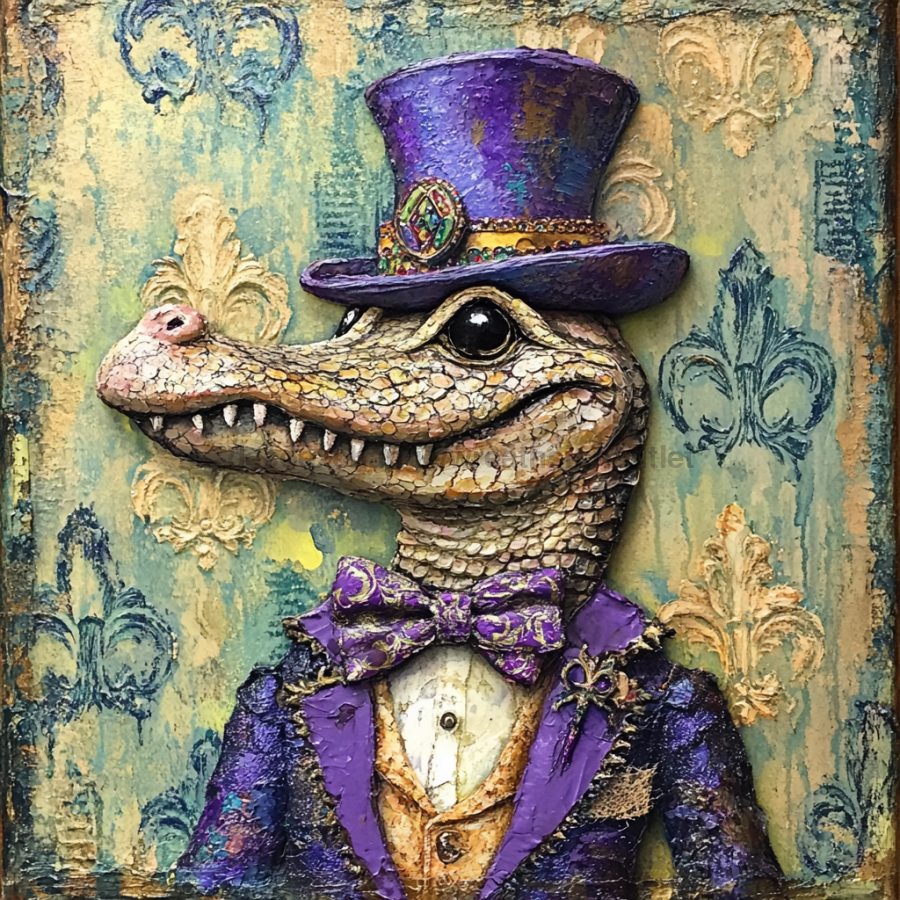 Mardi Gras Sign, Top Hat Sign, DCO-13118, Sign For Wreath, 10x10" Meta ...