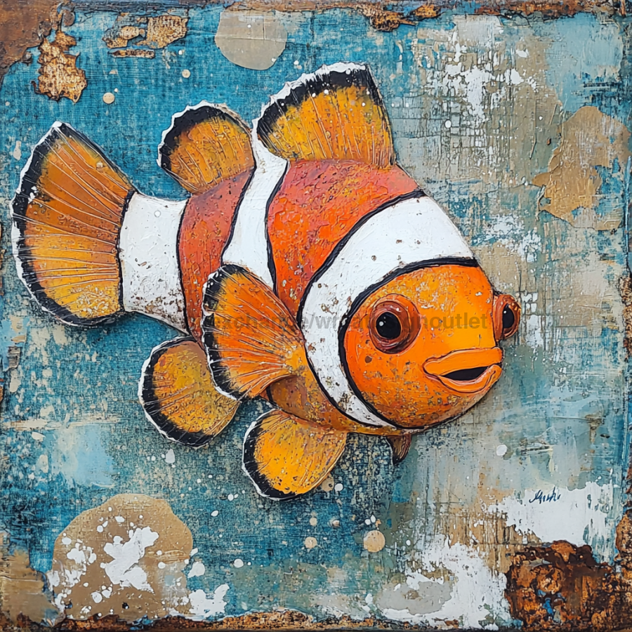 Nautical Sign, Clownfish Sign, DCO-02534, Sign For Wreath, 10x10" Meta ...