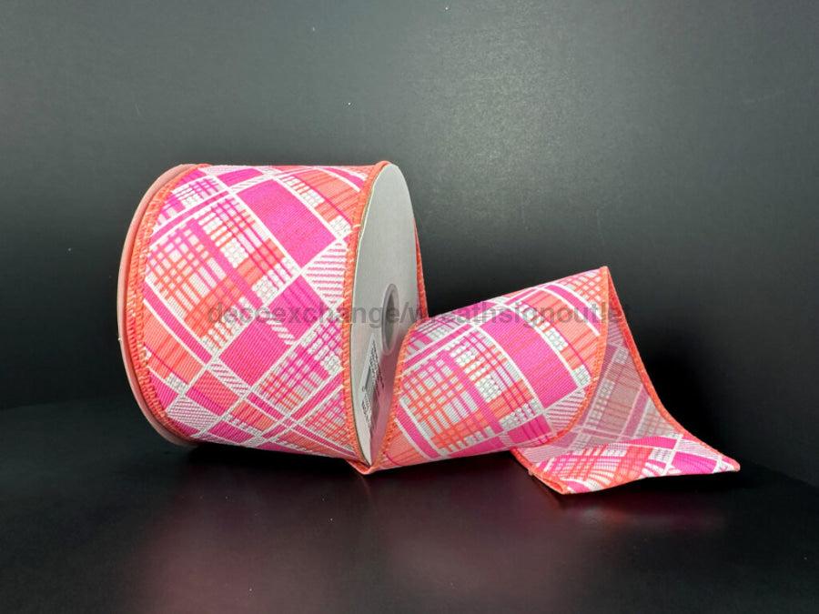 Peach-Orange-Pink-White Diagonal Cabot Printed Plaid, 2.5"X10Y 41523-4 ...