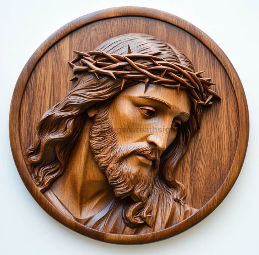 Religious Wood Carving Jesus Sign, DCO-13180-D, Sign For Wreath, 10" W ...