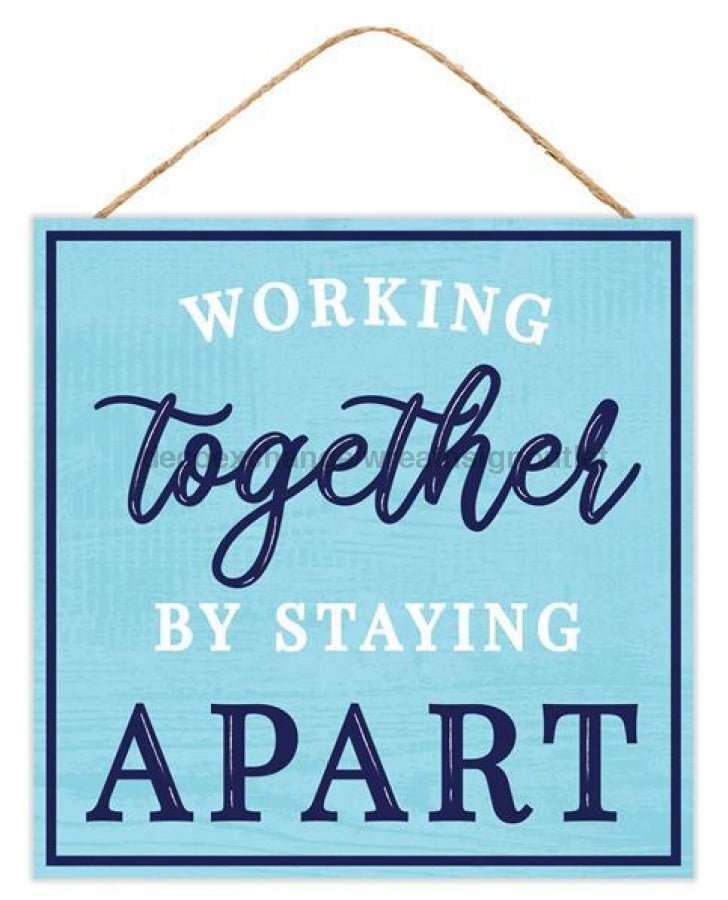 Wreath Sign, 10"Sq Working Together Sign Navy/Lt Blue/White AP7090, De ...