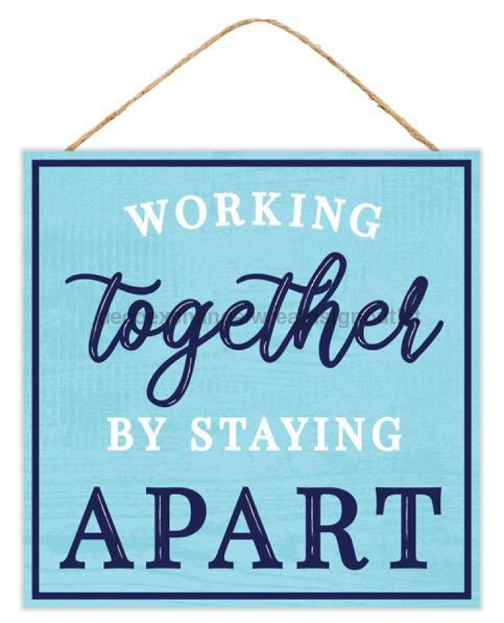 Wreath Sign, 10"Sq Working Together Sign Navy/Lt Blue/White AP7090, De ...
