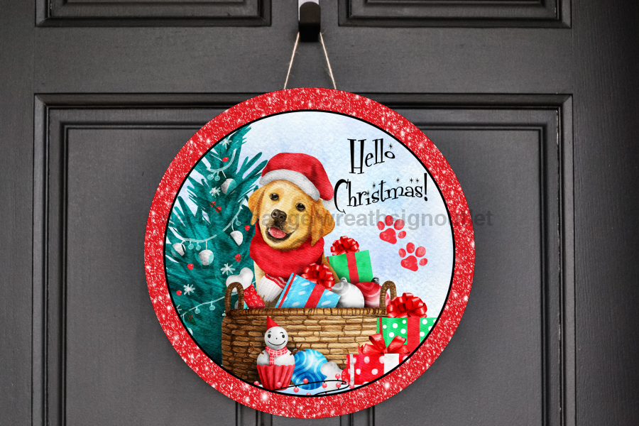 Wreath Sign, Christmas Sign, Christmas Dog Sign, DECOE-2026-DH, Sign F ...