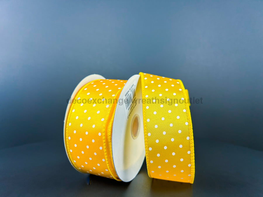Yellow Ribbed Satin/White Microdots, 1.5"X10Y 42419-09-22 — DecoExchange®